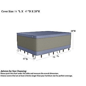 Garden Balsam Waterproof Rectangular Patio Table and Chair Cover Blue Grey 74" L X 47" D X 28" H Outdoor General Purpose Furniture Covers Patio Furniture Set Cover