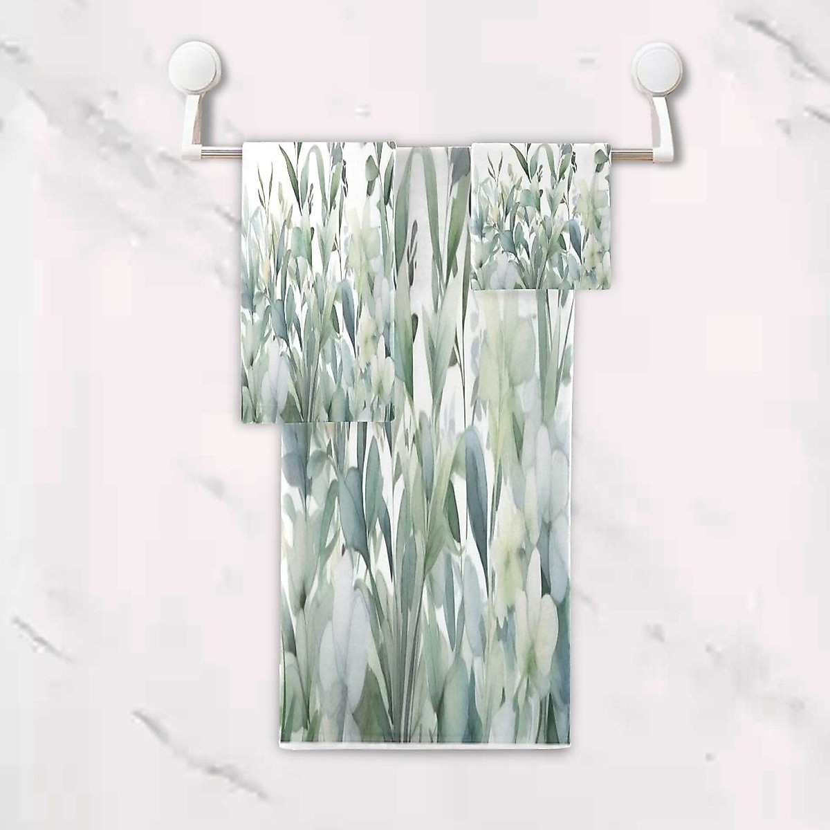 Flradish Green Leaves Towels 3 Pack Bath Towels for Bathroom Set Soft Cotton Highly Absorbent Lightweight & Quickdry Towel Set 1 Bath Towel,1 Hand Towel,1 Washclothe