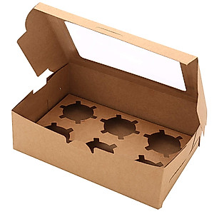 30-Set Cupcake Boxes with Inserts and Window Hold 6 Cupcakes, 9.4'' x 6.3'' x 3'', Brown Food Grade Kraft Cupcake Holder for Cookies, Muffins, Bakeries