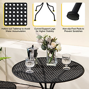 Tangkula 3 Pieces Patio Bistro Set, Metal Table and Folding Chair Set for 2, Outdoor Garden Furniture Set with Round Table & 2 Folding Chairs, Indoor Outdoor Bistro Set for Garden, Yard, Porch
