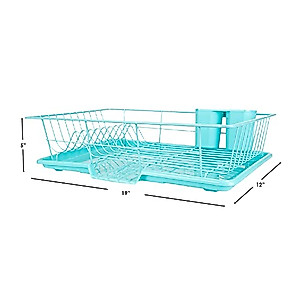 Home Basics Dish Drying Rack (Turquoise) Dish Drainers for Kitchen Counter | with Sloping Tray and Utensil Holder | Big Dish Drying Rack