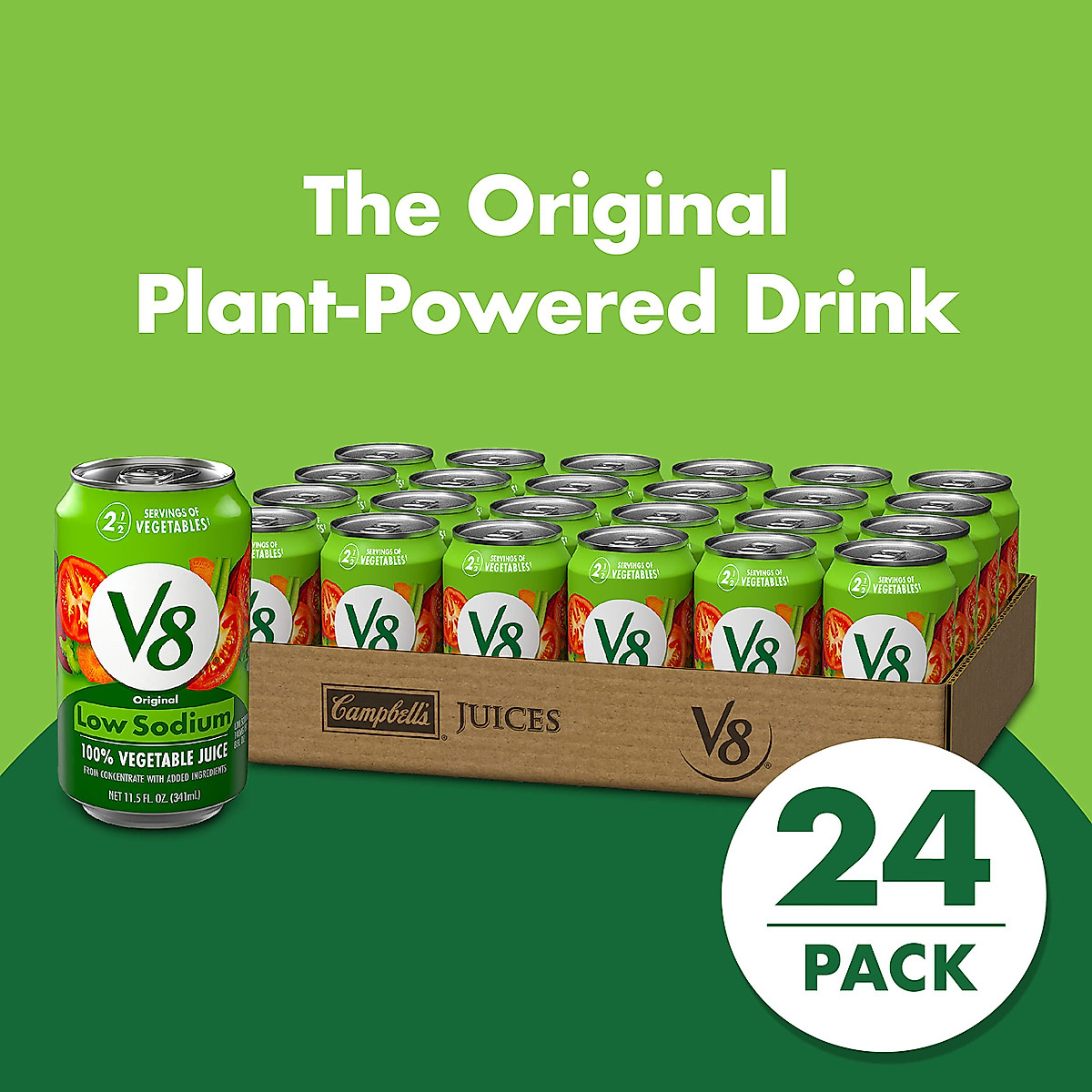 V8 Low Sodium Original 100% Vegetable Juice, 11.5 fl oz Can (Pack of 24)