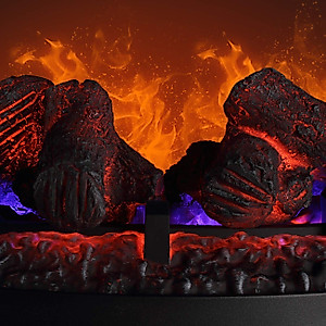 Della 17 Inch 1400W Compact Freestanding Portable Electric Fireplace Stove Heater with Realistic 3D Flame Effect, Infrared Quartz Indoor Heat, Faux Logs - Black