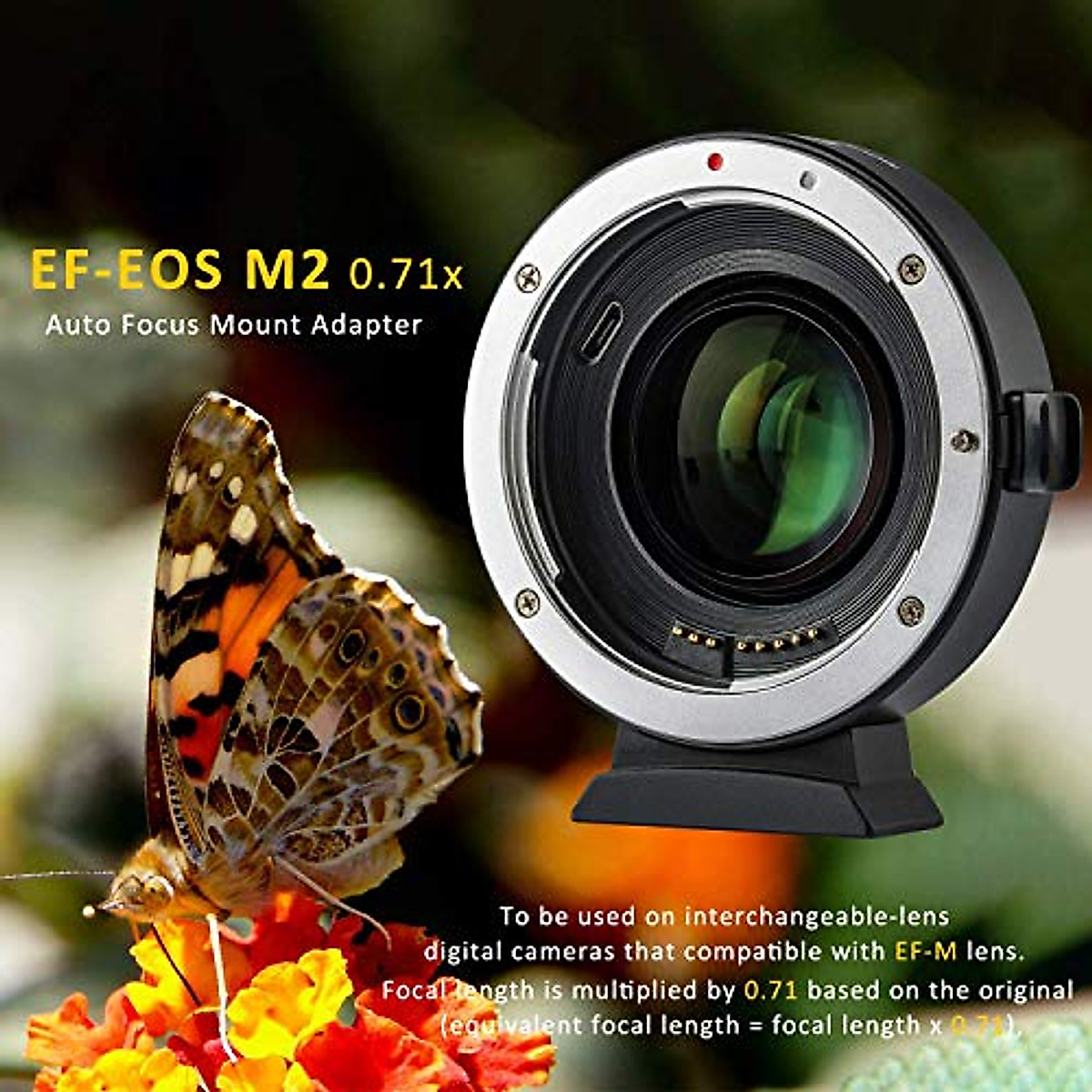 Lens Mount Adapter EF-EOS M2 Auto-Focus 0.71x Speed-Booster Control Ring for Canon EF Lens to Canon EOS-M (EF-M Mount) Mirrorless Cameras M M2 M3 M5 M6 M10 M50 M100