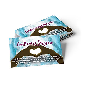 God Cares for You, Matthew 6:30, Bulk Pack of 25 Affirmation Scripture Cards for Kids, Pass it On Christian Bible Verse Cards for Sunday School, Childrens Church, & Youth Group Ministry