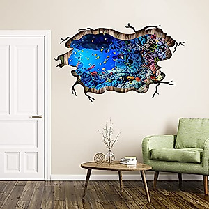 3D Under The Sea Fish Floor Wall Decals, FODIENS Ocean Sea Life Wall Stickers, Removable Peel and Stick Waterproof DIY Wall Art Decal for Kids Room Nursery Living Room Bathroom Playroom