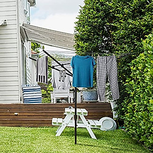 Nisorpa Rotary Outdoor Umbrella Drying Rack Adjustable Height Clothesline w/Waterproof Protective Cover Folding Rotary Dryer with 4-Aluminum Arms and Steel Post | 12-Lines with 165 ft. Clothesline