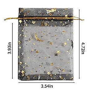LOAVER 3.5x4.7 Inches Heart Printed Orchid Organza Bags Candy Gift Bags-100Pieces (Stars and Moon Black Bag)