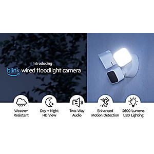 Blink Wired Floodlight Camera – Smart security camera, 2600 lumens, HD live view, enhanced motion detection, built-in siren, Works with Alexa – 1 camera (White)