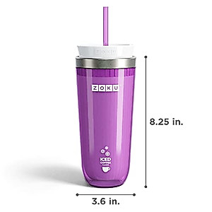 ZOKU Instant Iced Coffee Maker, Reusable Beverage Chiller Cools Hot Beverages in Minutes Without Dilution, Portable 11-ounce Tumbler With Spill-resistant Lid and Straw, Purple