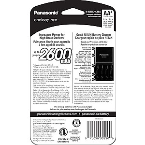 Panasonic K-KJ55KHC4BA Advanced 4 Hour Quick Battery Charger with 4AA eneloop pro High Capacity Rechargeable Batteries