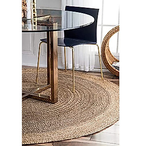 Vipanth Hand Braided Round Grey with Natural Border Jute Rug Handmade Area Rug for Home Decor, Kitchen, Hallway, Living Room (60 x 60 cm Round)
