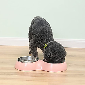 FUUIE Bowls for Food and Water Double Pet Bowls Dog Food Water Feeder Stainless Steel Pet Drinking Dish Feeder Cat Puppy Feeding Supplies Small Dog Accessories (Color : Blue)