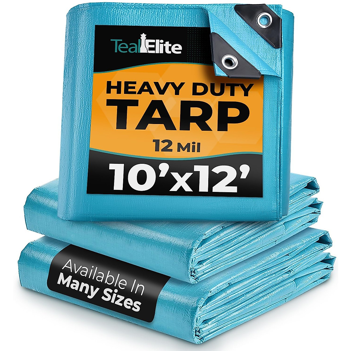 10x12 Heavy Duty Tarp Waterproof - 12 mil Thick Pool Tarp Cover - 10x12 Tarp UV Resistant, Rip & Tear Proof with Metal Grommets – Blue Tarp Multipurpose Use for Camping, Tent, Boat, RV, Car