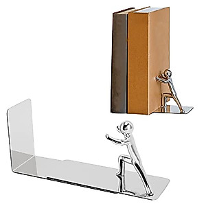 Agatige Metal Bookends, Book Stoppers Fung Fu Man Heavy Duty Stainless Steel Man Bookends Nonskid Bookends Art Bookend