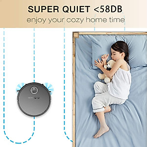 TECBOT Robot Vacuum Cleaner with Intelligent Visual Map and Navigation, 2000Pa WiFi/App/Alexa, Self-Charging, Very Suitable for Pet Hair, Carpets, Hard Floors, 150 Minutes Running Time