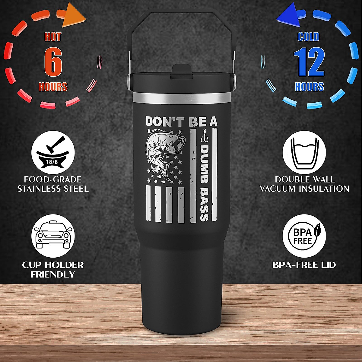 qchdln Fisherman Gifts For Men - Cool American Flag Cup - 30oz Insulated Fishing Tumbler with Handle - Fathers Day,Birthday,Christmas Gifts for Dad,Grandpa,Husband,Uncle