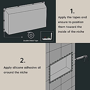 DAYONE Rectangular Stainless Steel Matte BlackShower Niche 24" X 12", Bathroom Wall Soap Niche, Alcove Douche De niche Salle De Bain, Shower Storage Organizer Nook Insert, NO Tile Needed