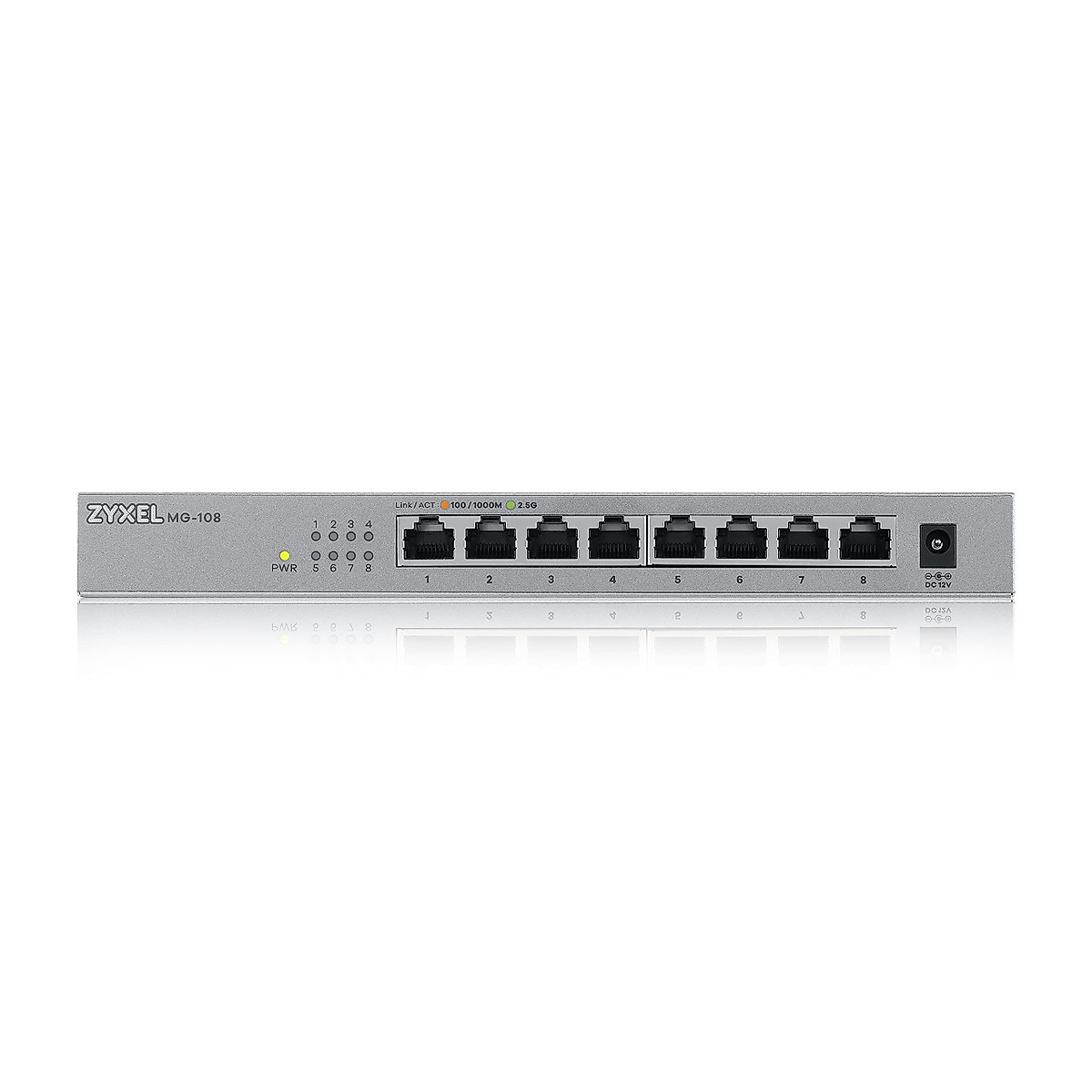Zyxel 8-Port 2.5GbB MultiGig Ethernet Unmanaged Switch | 8 x 100/1G/2.5G Mbps Ports | Plug & Play | Metal Housing | Desktop or Wall-Mount | Ethernet Splitter MG-108