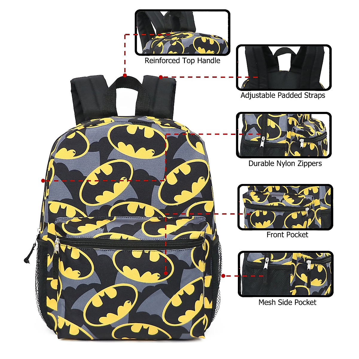 DC Comics Batman All Over Print Logo Full Size 16" Backpack