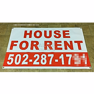 Alice Graphics 28" X 46" Custom Printed HOUSE FOR RENT Banner Sign with Your Phone Number (Design #2), Existing Text Change Available (Optional)