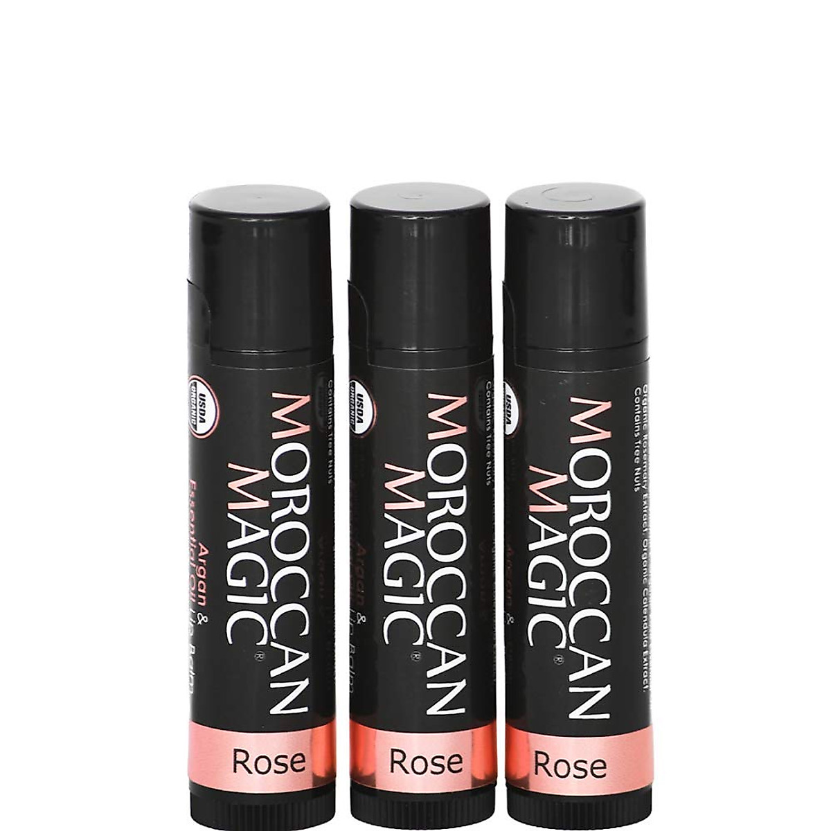 Organic Moroccan Magic Lip Balm 3 Pack | Rose Lip Balm Set | Chapsticks for Dry Lips | Made with Natural Argan, Essential Oils Lip Moisturizer and Vitamin E | Smooth Application, Non-Toxic