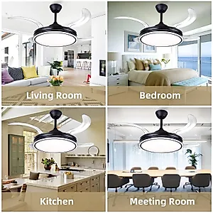Lcozdny Retractable Ceiling Fans with Lights and Remote, 42 Inch Modern Ceiling Fan with 3 Color Change for Living Room Dining Room Bedroom - Timer Setting & Reversible