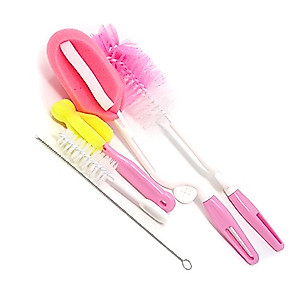 Honbay Bottle Brush Cleaner Kit with Teat Cleaner and Straw Brushes 360 Degree Rotating 5 PCS Within One Set Comes in Different Size selections - Random Color