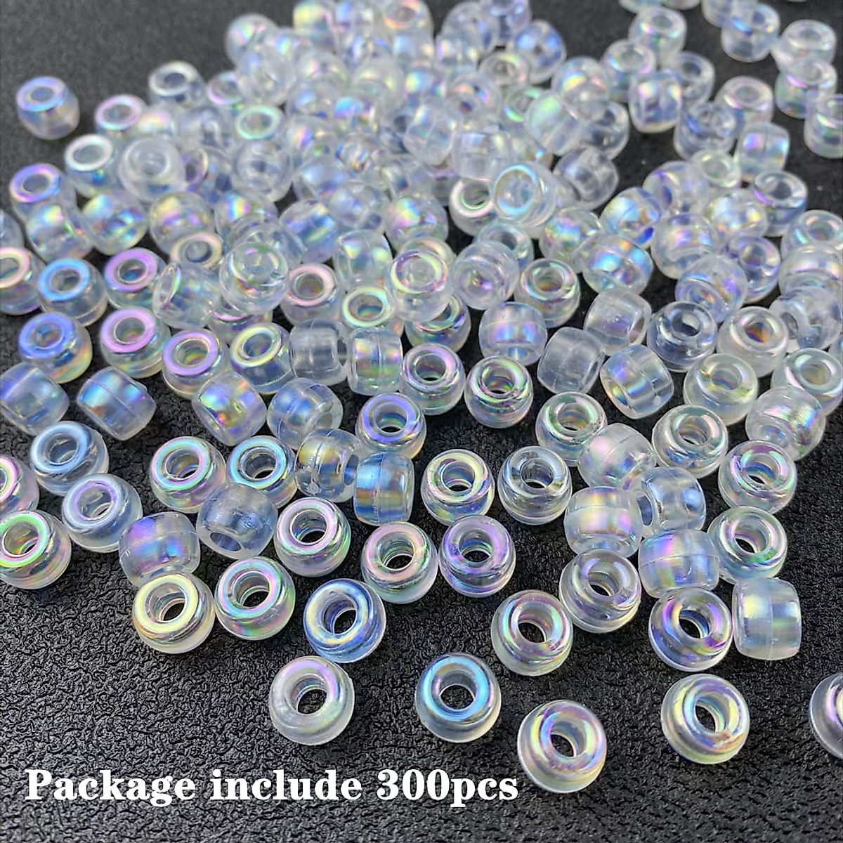 300 Pieces Pony Beads AB Colors Acrylic Pony Beads Plastic Pastel Beads Spacer Beads Shape Pony Beads for DIY Crafts Braids Bracelet Jewelry Making (6x9mm, Clear AB)