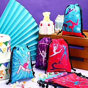 Honoson 24 Pcs Gymnastics Party Favors Bags Gymnastics Birthday Goodie Bags Gymnastics Theme Gift Bags for Gymnastics Drawstring Treat Bag for Birthday Baby Shower Party Supplies 7x5inchs