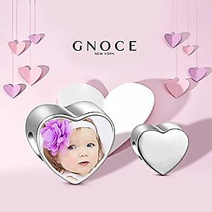 GNOCE Custom Photo Charms for Bracelet 925 Sterling Silver Heart Shaped Personalized Charms Family Memorial for Women