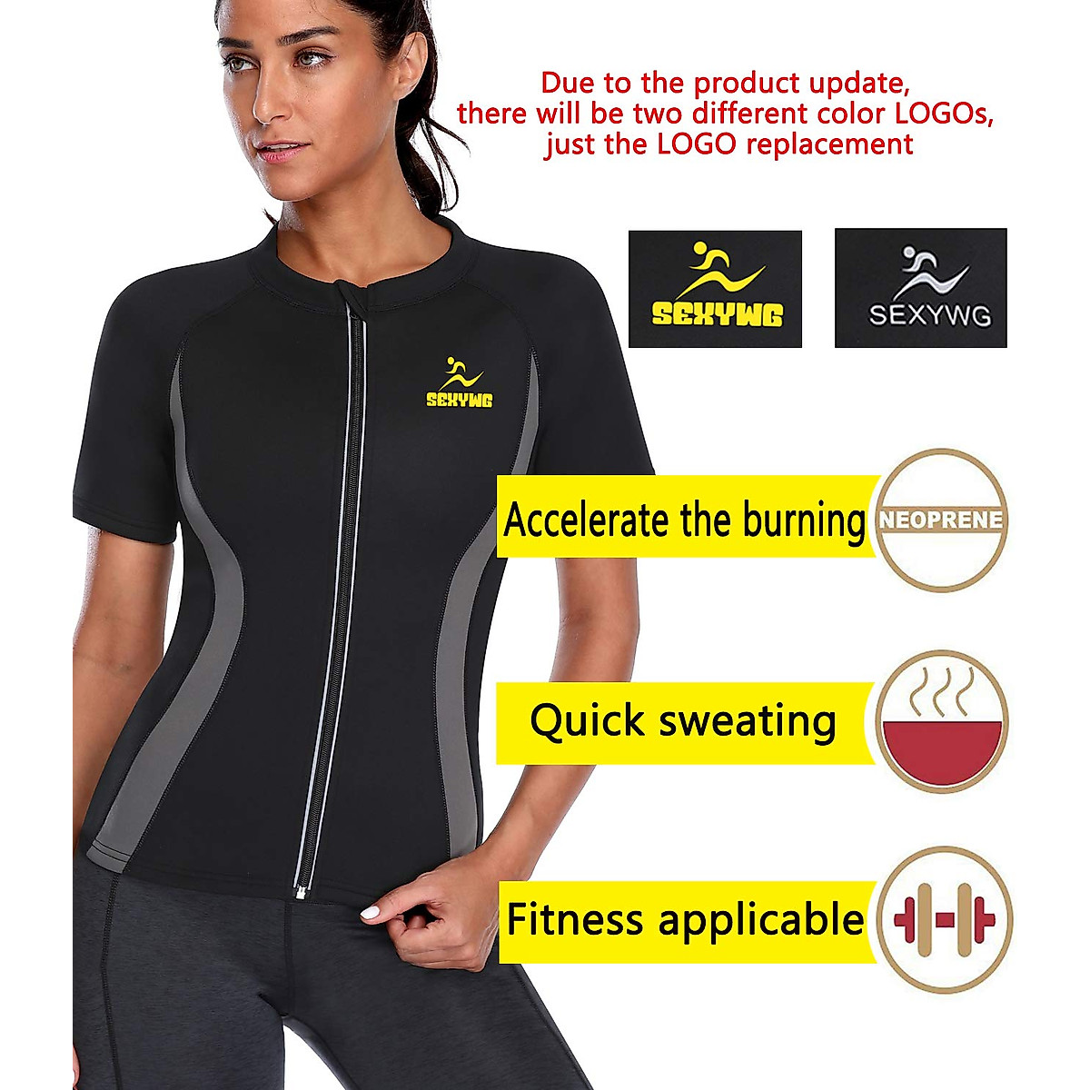 SEXYWG Women Hot Sweat Weight Loss Sauna Shirt Neoprene Top Workout Body Shaper Slimming Training Suit