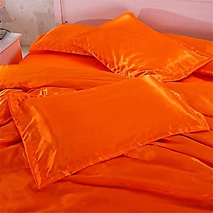 Cotton Home Depot Ultra Soft Silky Satin 4 Piece Sheet Set ( Flat Sheet + Fitted Sheet 17" Deep Pocket + 2 Pillow Cases ) Orange Queen