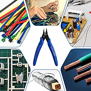 KAIHAOWIN Micro Wire Cutters with Spring, 5 Pack, 5 inch Precision Mini Flush Cutters Bulk, Nippers, Flush Cutting Pliers, Wire Snips, Small Side Cutters for Electronics Crafts Jewelry-Blue