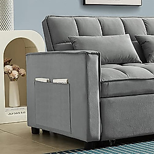 Holaki Convertible Velvet Sleeper Sofa Bed, 55.2" Velvet Loveseat Sofa Modern Pull Out Sofa Bed Lounge Chaise Armchair with Adjustable Backrest,2 Lumbar Pillows,Small Couch for Home Office,Grey
