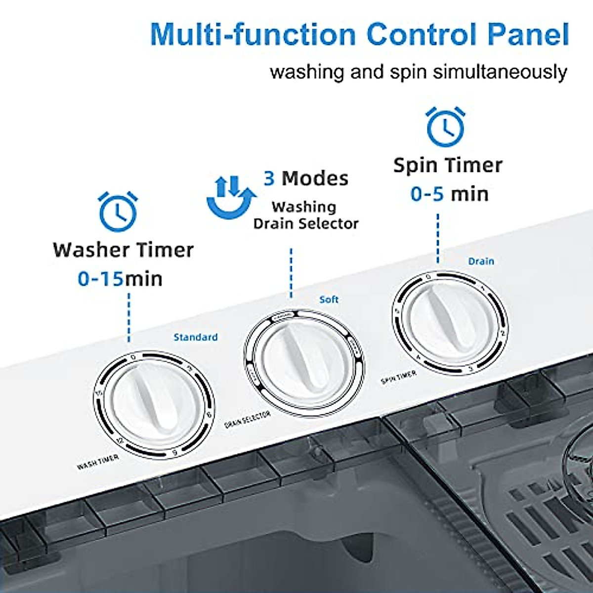 COSTWAY Portable Washing Machine, Twin Tub 22Lbs Capacity, Compact Washer(13.2Lbs) and Spinner(8.8Lbs) with Control Knobs, Built-in Drain Pump, Semi-Automatic Laundry washer for Apartment, RV (Grey)