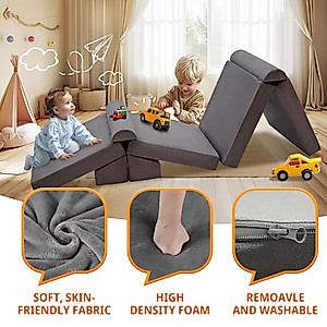 Kinevoli 8pcs Modular Kids Couch, Toddler Play Sofa for Playroom Bedroom, Convertible Foam and Floor Cushion for Boys & Girls, Gray