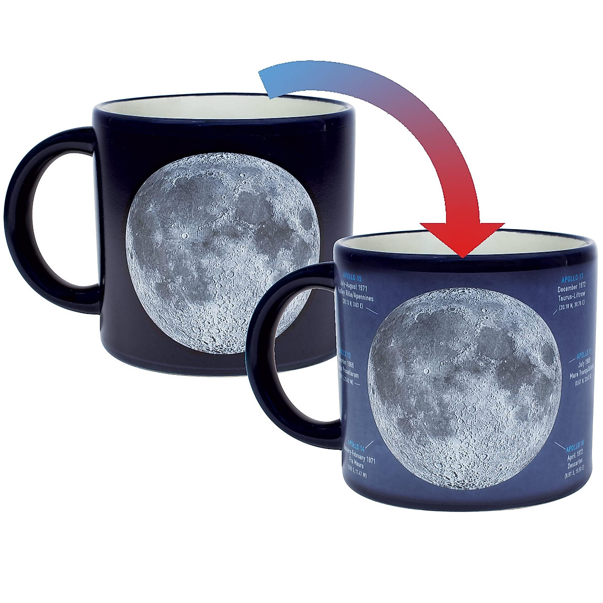 The Unemployed Philosophers Guild Heat Changing Moon Mug - Add Coffee and Names of Landing Sites Astronauts and More Appear