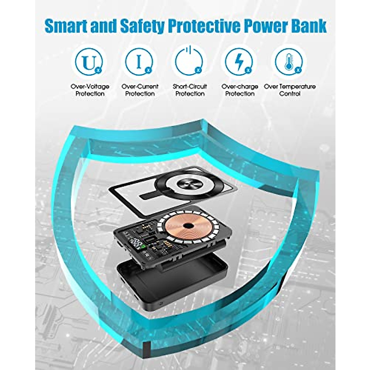 LUWUIDEN 5000mAh Magnetic Wireless Power Bank, Transparent Portable iPhone Charger, Ultra Slim Battery Pack w/LED Display, Emergency Wireless Charger, 20W PD Fast Charge for iPhone 14/13/12 Series