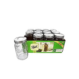 Ball Mason 32 oz Wide Mouth Jars with Lids and Bands, Set of 12 Jars.