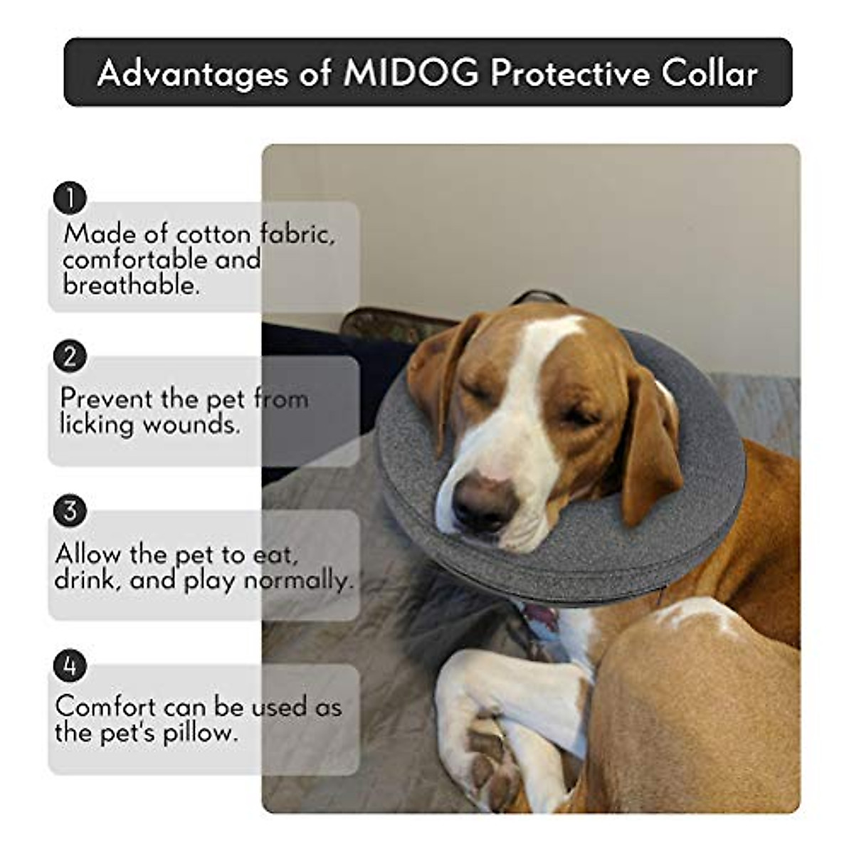 MIDOG Dog Cone,Soft Cone for Dogs After Surgery,Pet Inflatable Collar Protective Recovery Donut Collar to Prevent Pets from Touching Stitches, Wounds and Rashes
