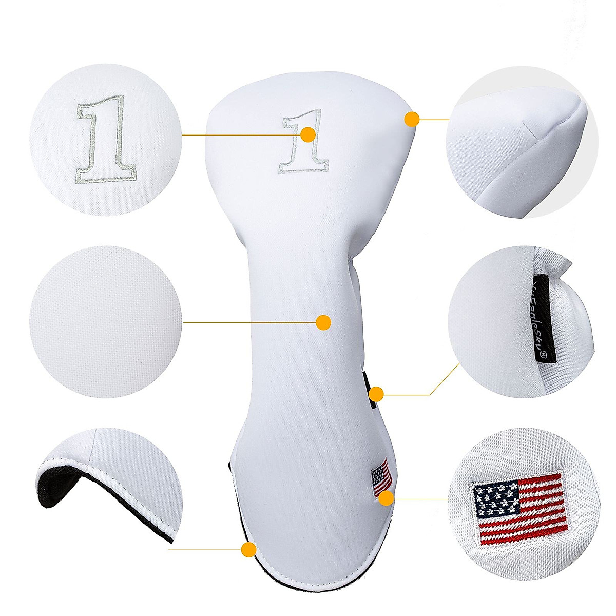YuEagleSky Golf Head Covers Driver Fairway #3#5 Hybrid USA Flag Memory Foam, for Men Women (Black or White)