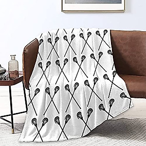 Fluffy Throw Blanket Warm Ultra-Soft Micro Fleece Blanket Luxury Blanket Throws Cozy Crossed Lacrosse Sticks Pattern Travel Throw Blanket