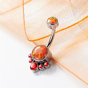 YSWUJIN G23 Solid Titanium Belly Button Ring14G CZ Belly Navel Rings,Synthetic opal Navel Rings Belly Button Body Piercing Jewelry (B-Orange opal, Titanium)