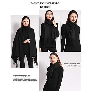 EASE LEAP Pashmina Scarfs for Women Silky Shawls and Wraps for Evening Dresses Soft Large Scarves Wedding Warm Stylish Solid Color, Black