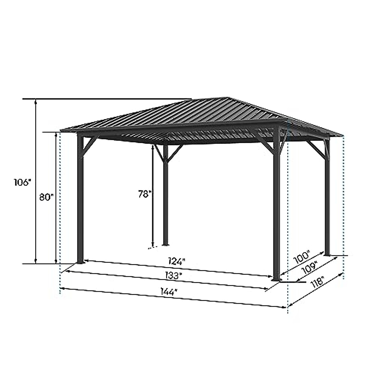 Cloud Mountain Steel Gazebo Hardtop Rectangular 10'x12', Brown Black