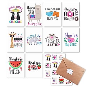 Vnaaem 40 Pack Funny Thank You Cards with Envelopes & Stickers Bulk Thanks Cute Pun Note Cards - Blank Greeting Cards for Small Business Holiday Kids Friends Teachers Employee Boss coworkers Appreciation( 4x6 Inches Per Card)