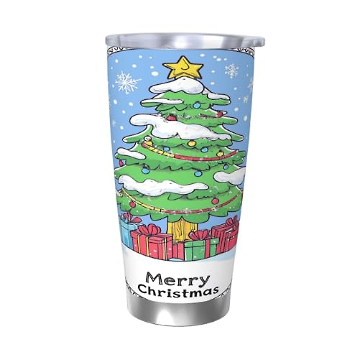 AYCZN Xmas 20 OZ Tumbler Stainless Steel Travel Coffee Mug, Christmas Tree Insulated Water Bottle with Lid and 2 StrawsLeakproof Thermal Cup