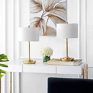 SAFAVIEH Lighting Collection Taren Modern Contemporary Brass Gold 22-inch Bedroom Living Room Home Office Desk Nightstand Table Lamp Set of 2 (LED Bulbs Included)