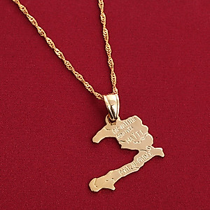 24K Gold Plated The Republic of Haiti Map Pendant Necklace Chain Port-AU-Prince Map Jewelry